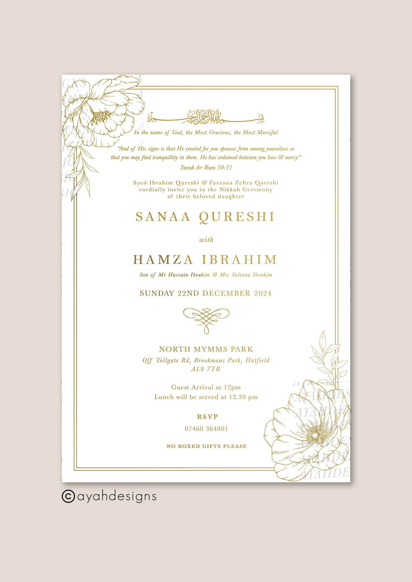 Wedding Invitation - Isra (Foiled) – Ayah Designs