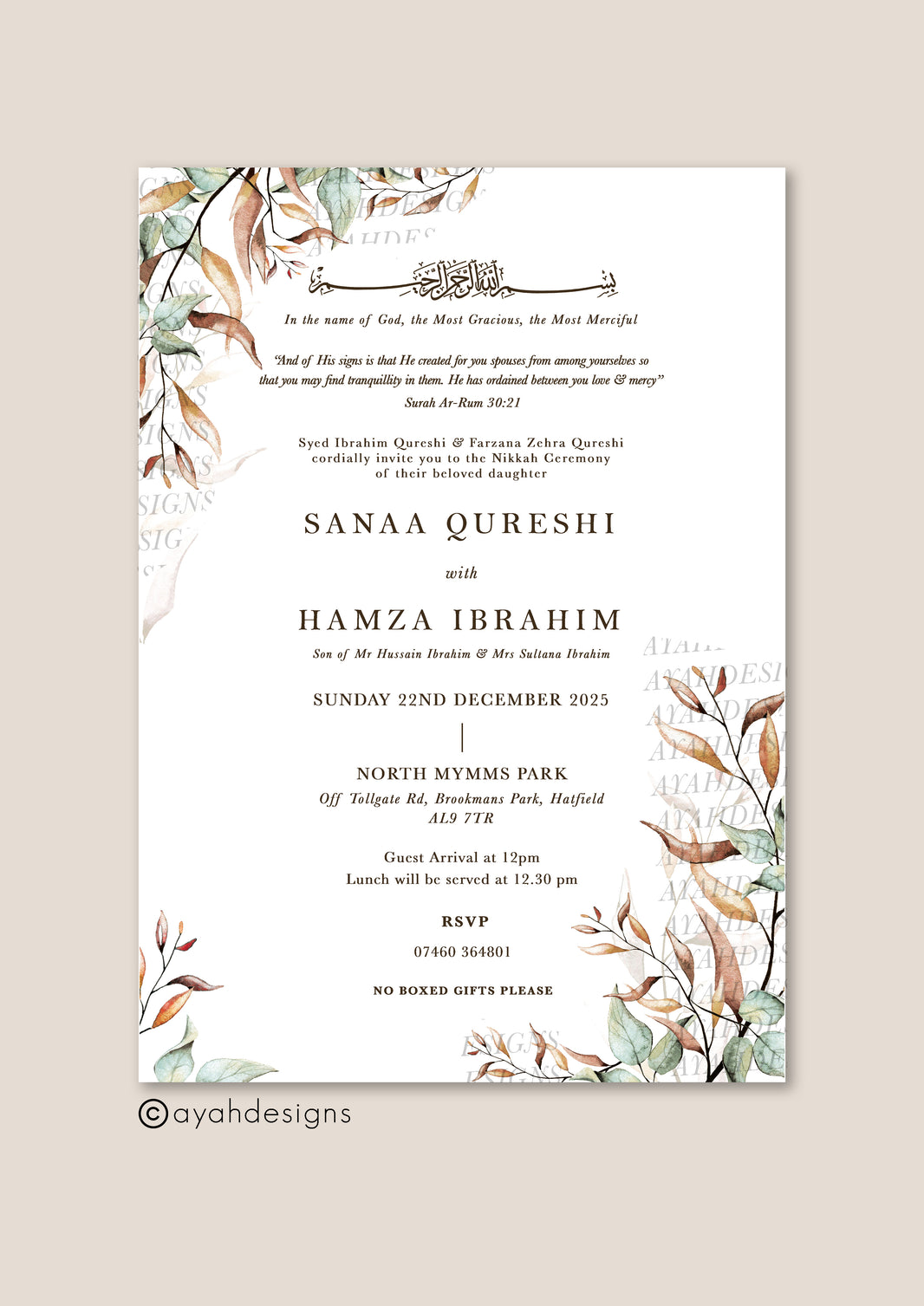 Wedding Invites – Ayah Designs