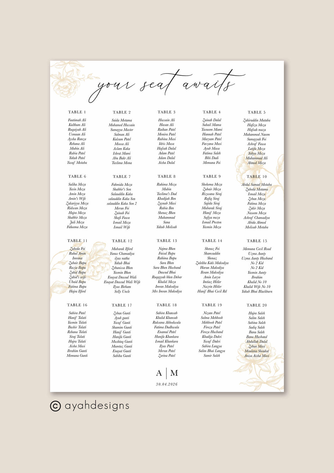 Seating Charts – Ayah Designs